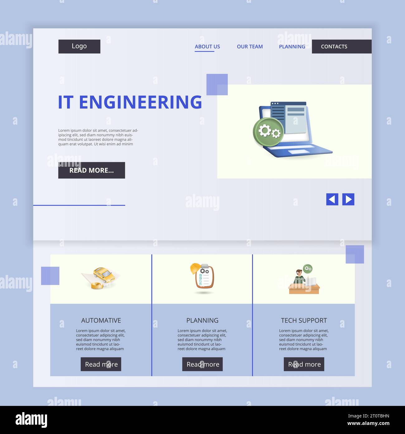 IT engineering flat landing page website template. Automative, planning ...