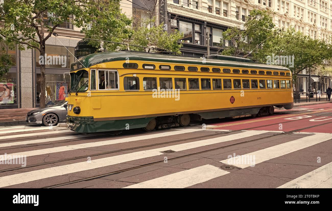 San Francisco, USA - May 19, 2019: sfmta tram public transport in the ...