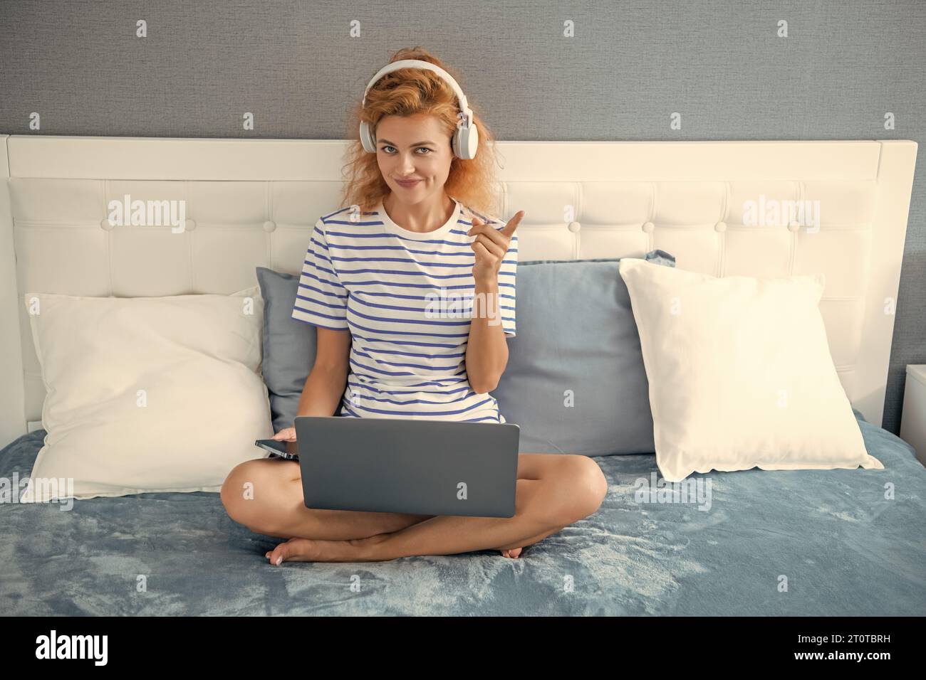 skeptic woman freelancer has remote work. remote working woman freelancer at home. freelancer ...