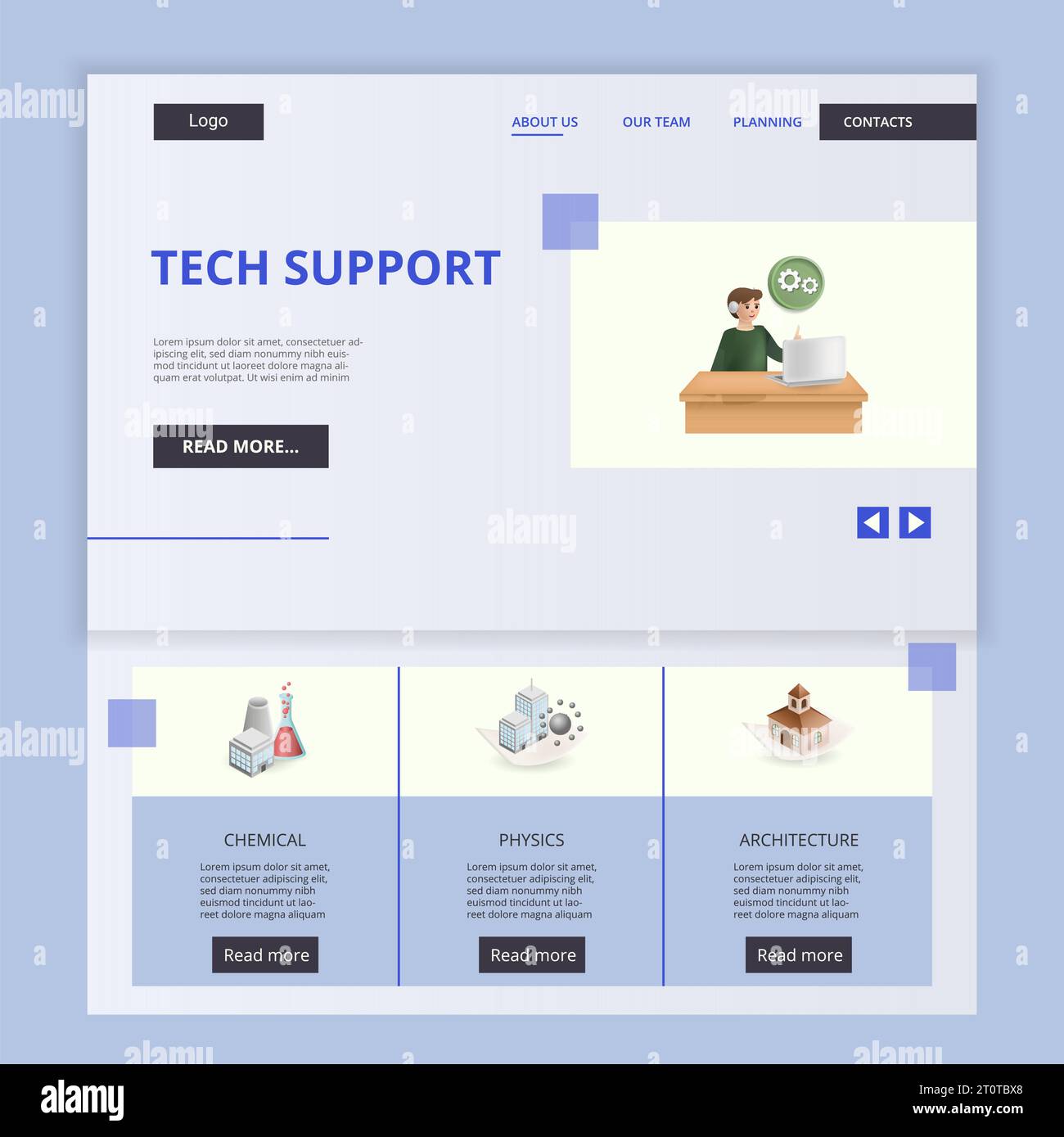 Tech support flat landing page website template. Chemical, physics ...