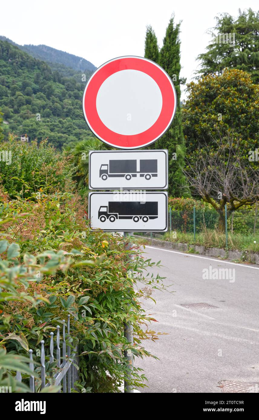 Road sign: no access for goods vehicles, mountains of Italy Stock Photo ...