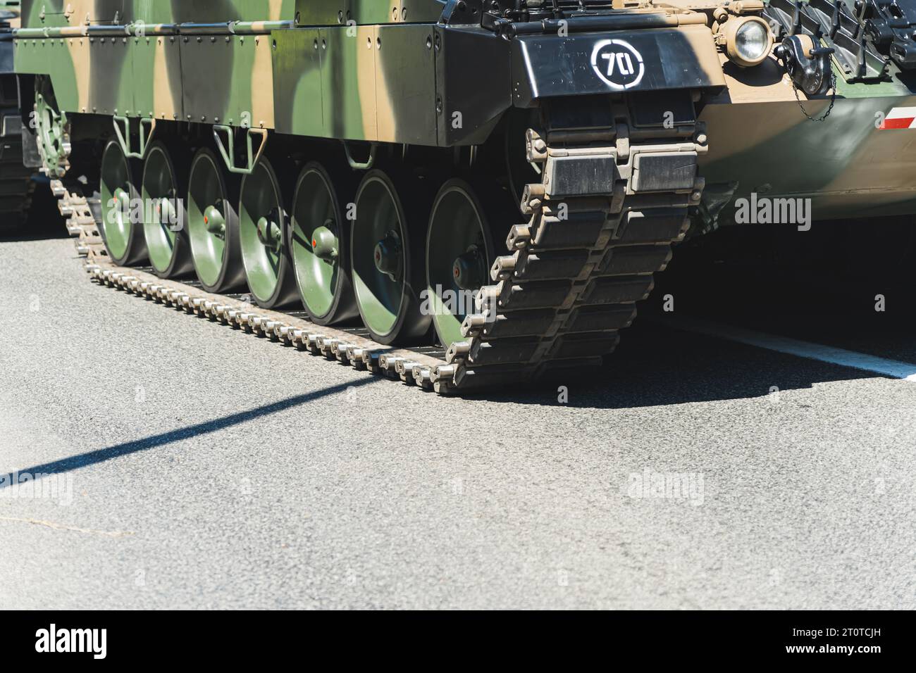 Medium outdoor shot of tank tracks. Armoured fighting vehicle equipped ...