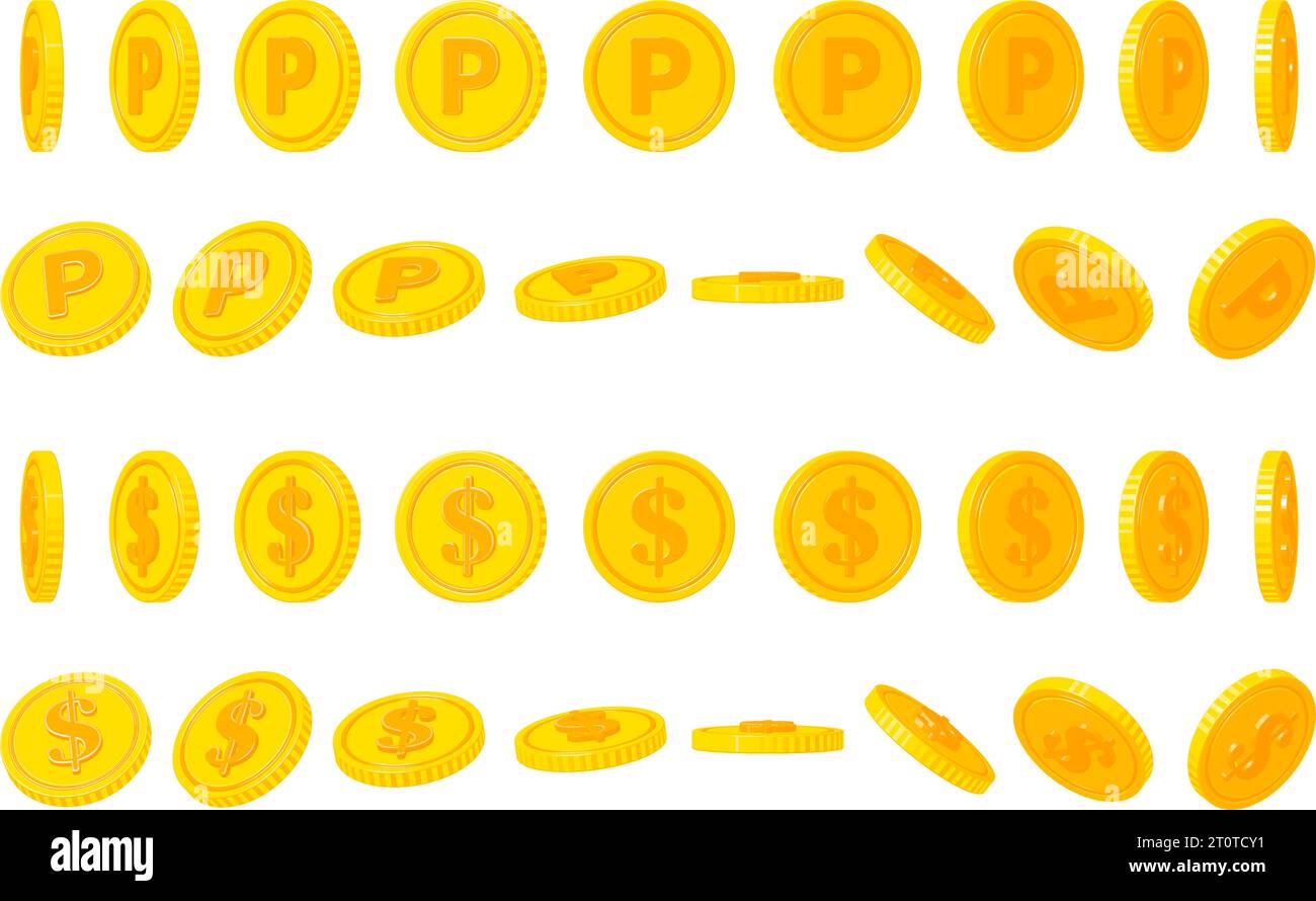 Coin illustrations from various angles (dollar mark and P mark Stock ...