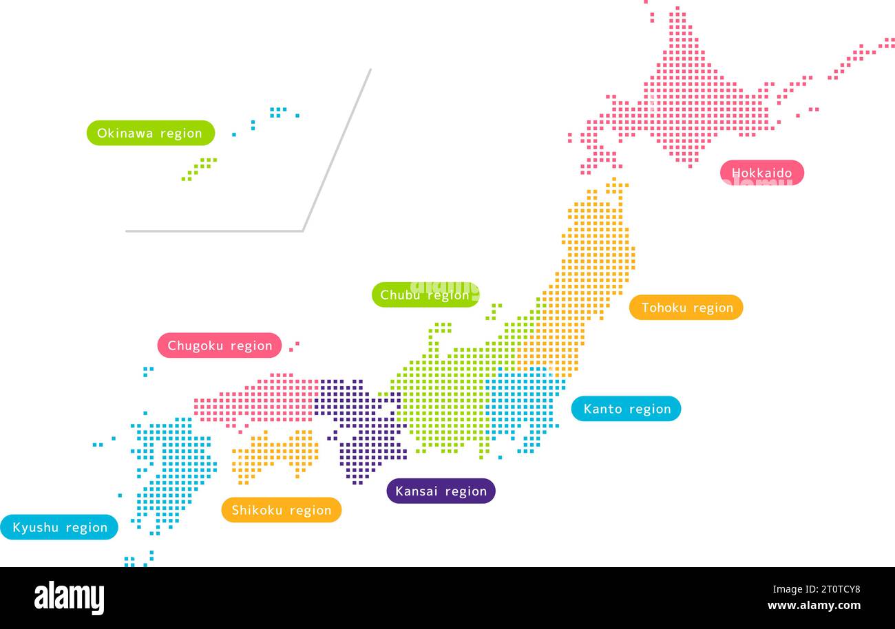 Vector illustration of Japan map (map drawn with square dots ...