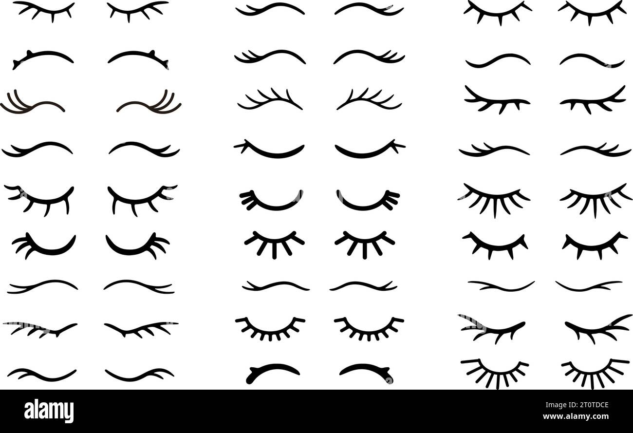 Closed eye with eyelashes cute vector icon set for cartoon character ...