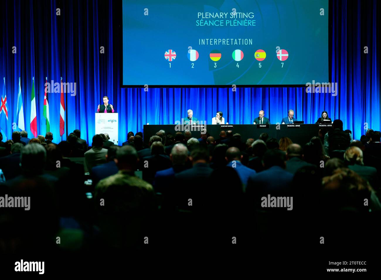 Denmark's Prime Minister Mette Frederiksen speaks, during the NATO ...