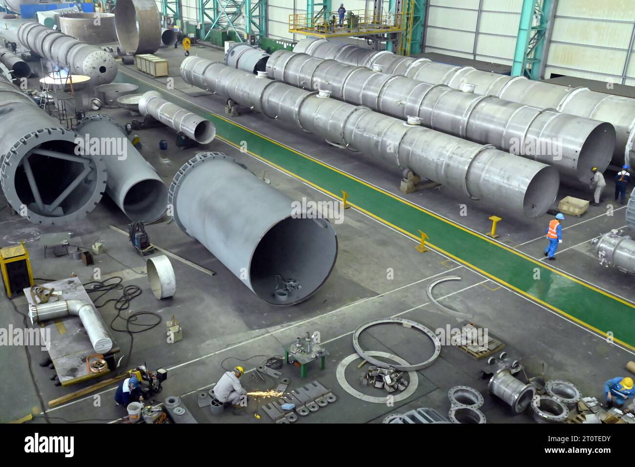 JINGJIANG, CHINA - OCTOBER 9, 2023 - Workers weld steel products at an ...