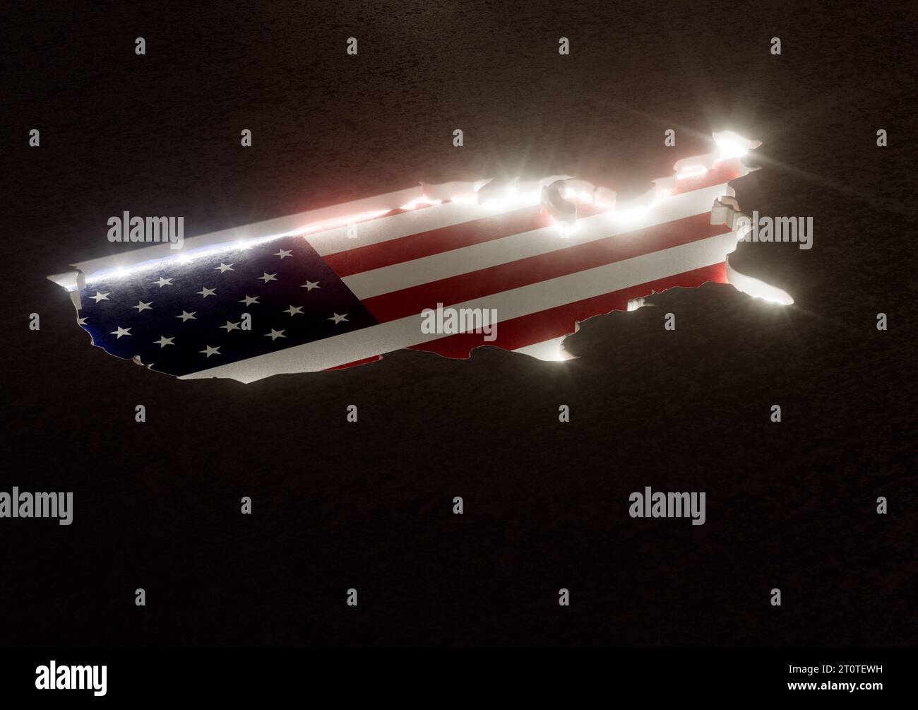 The shape of the country of USA in the rim lit in colours of its ...