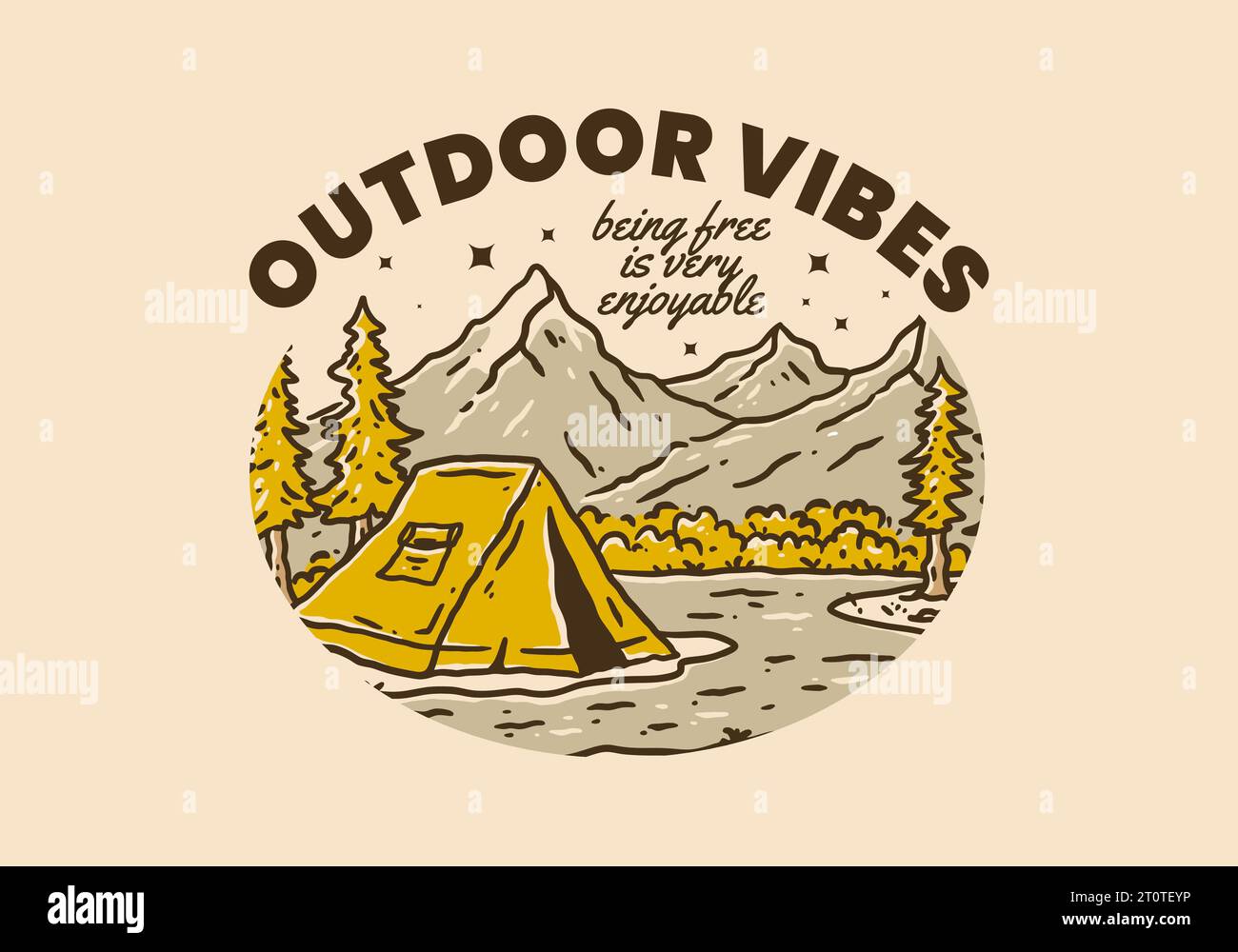 Outdoor Vibes, being free is very enjoyable. Vintage style illustration ...