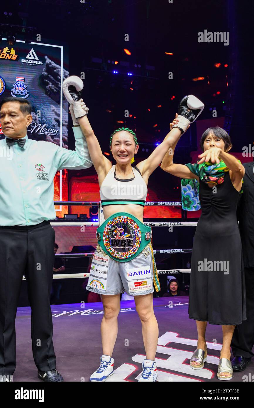 Sana Hazuki of Japan defeats Denise Castle in their fight for the WBC Silver Atom (vacant) title ...