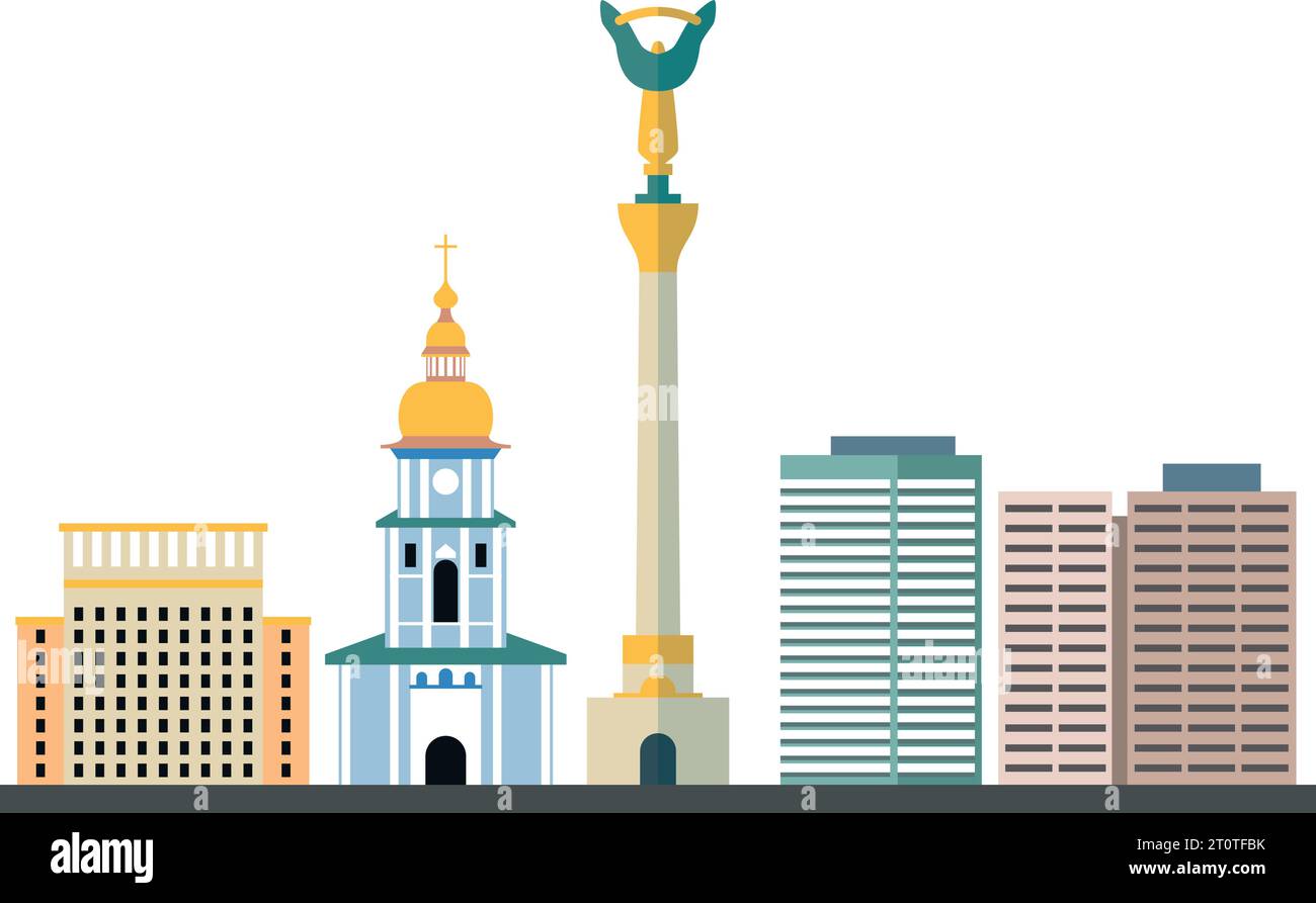 Simple colorful flat drawing of the Ukrainian landmark city skyline ...