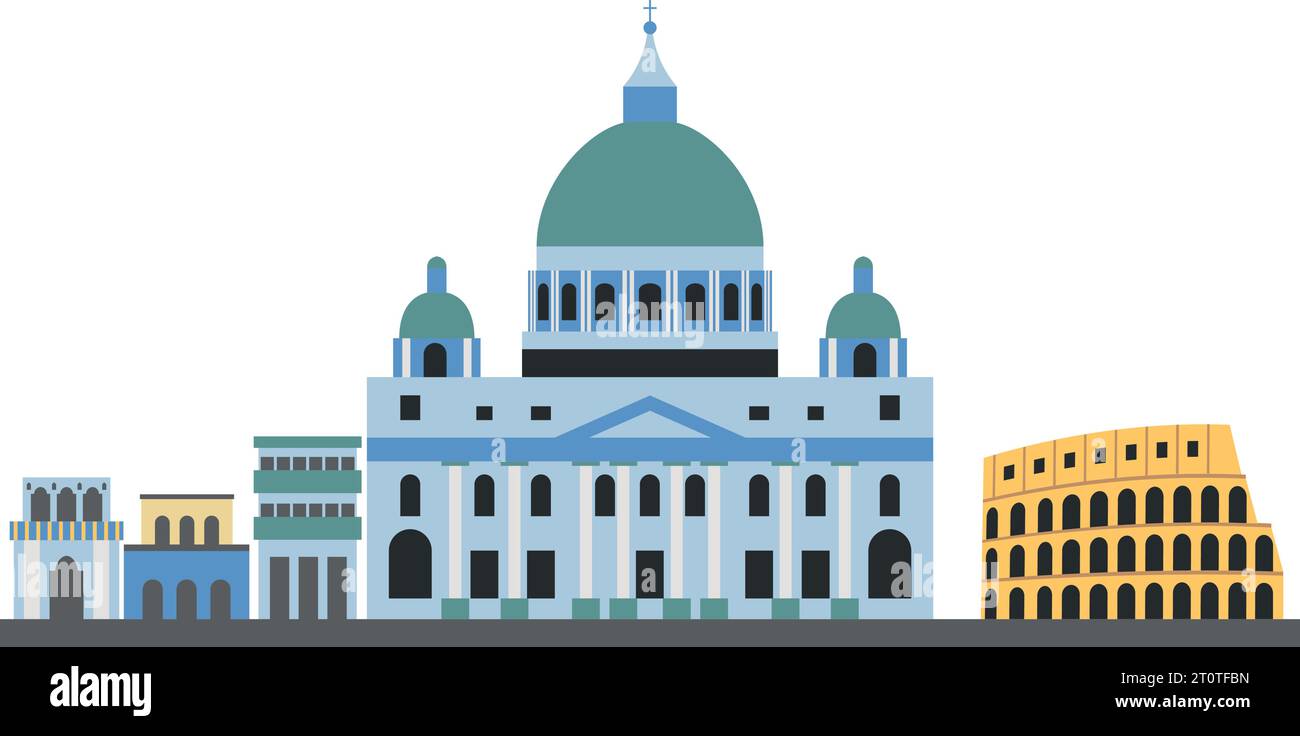 Simple colorful flat drawing of the Italian landmark city skyline ...