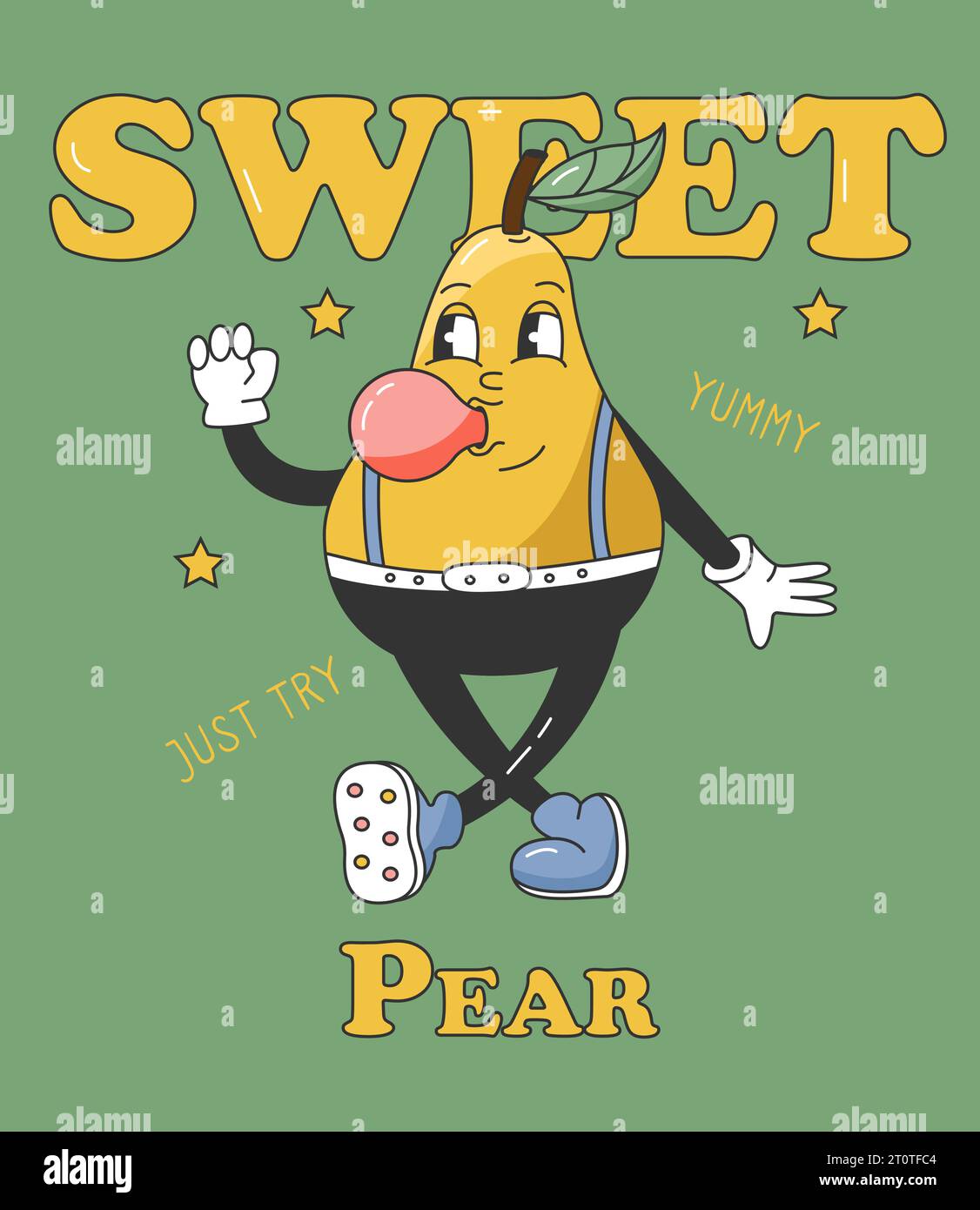 90s Fruit Funny Retro Groovy Cartoon Characters. Poster with Comic ...