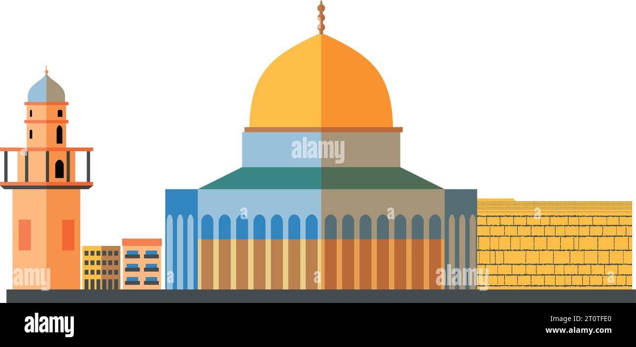 Simple colorful flat drawing of the Israeli landmark city skyline ...