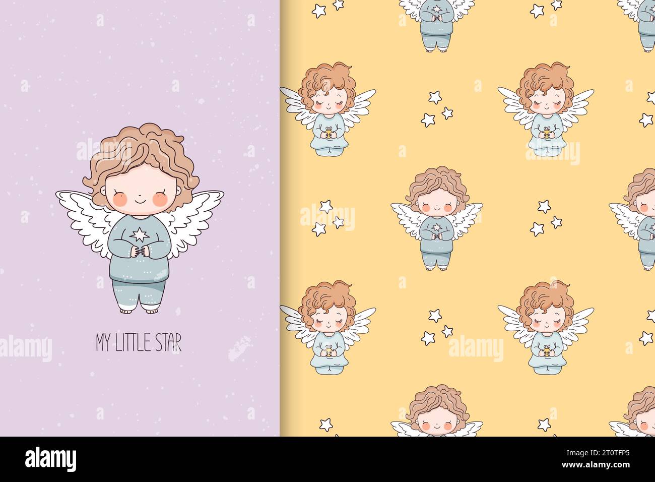 Cute baby angel. Card and seamless pattern set Stock Vector Image & Art ...