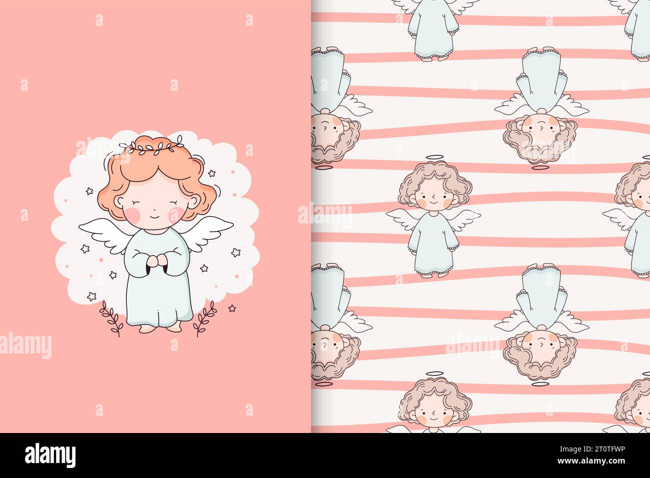 Cute baby angel. Card and seamless pattern set Stock Vector Image & Art ...