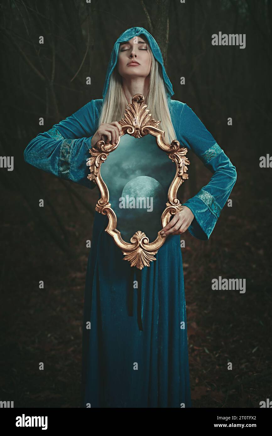 Moon inside a magical mirror Stock Photo - Alamy