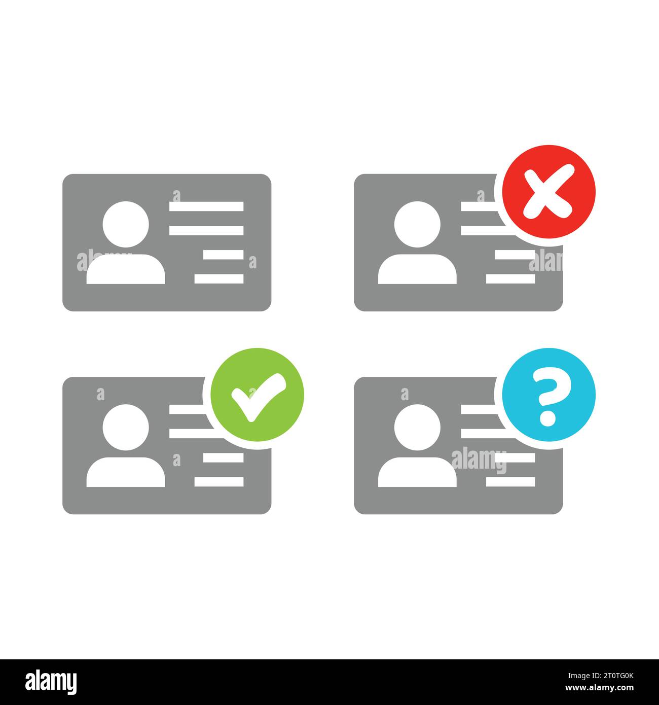 Id card confirmation vector icon set. Identification approved, confirmed or rejected icons Stock ...