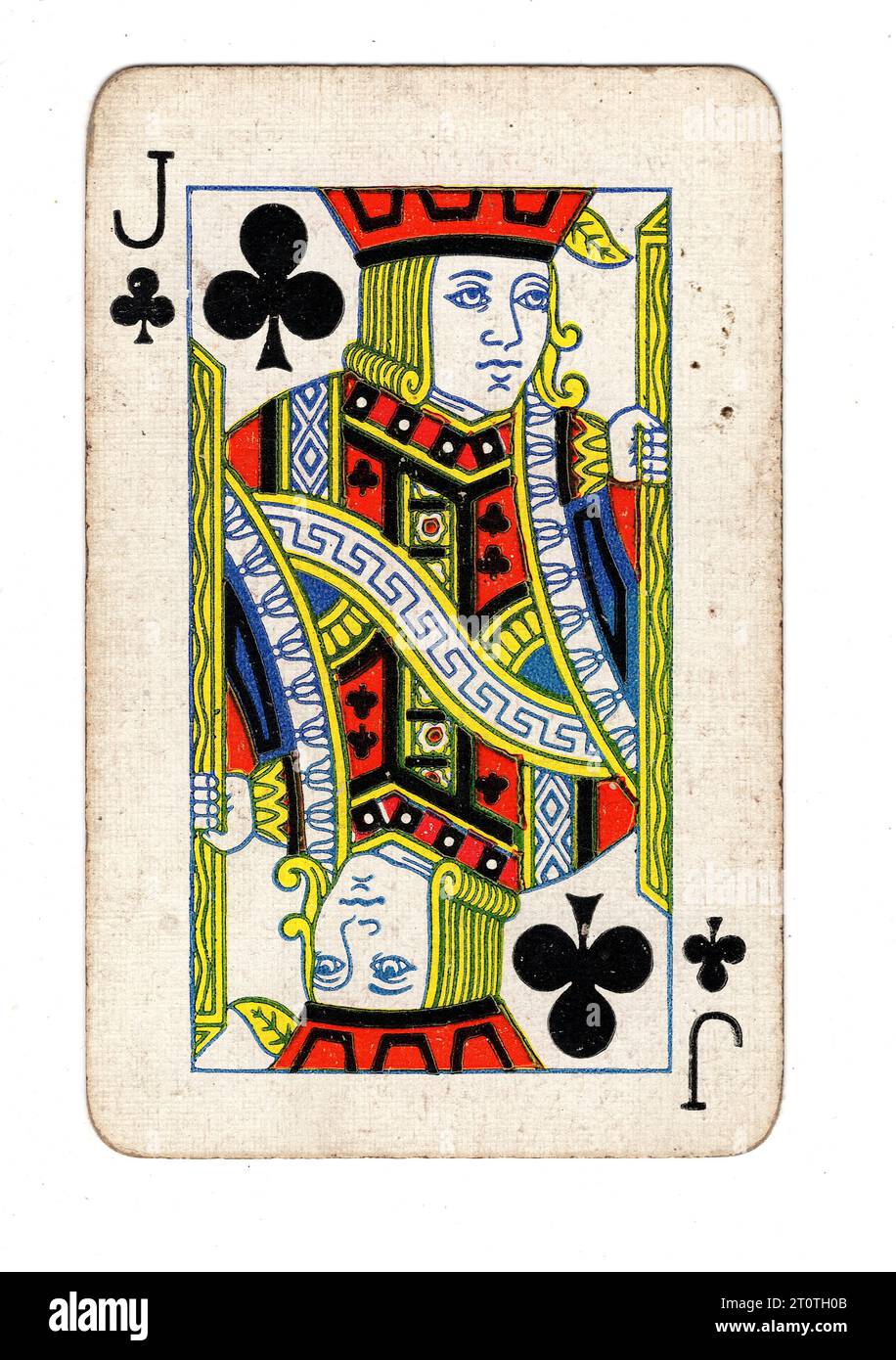 A vintage jack of clubs playing card isolated on a white background ...
