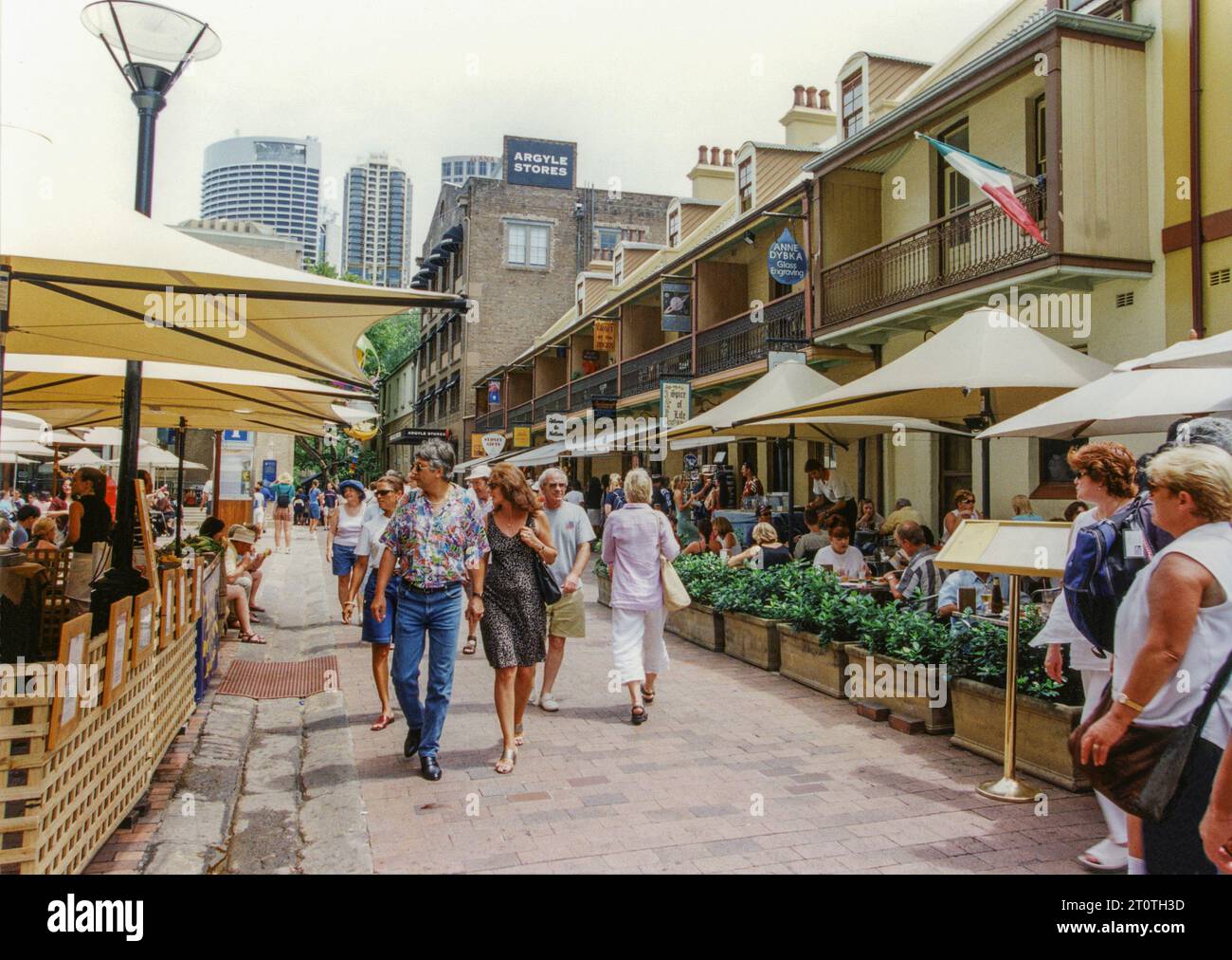 SYDNEY The Rock district People sitting outside restaurants in shade ...