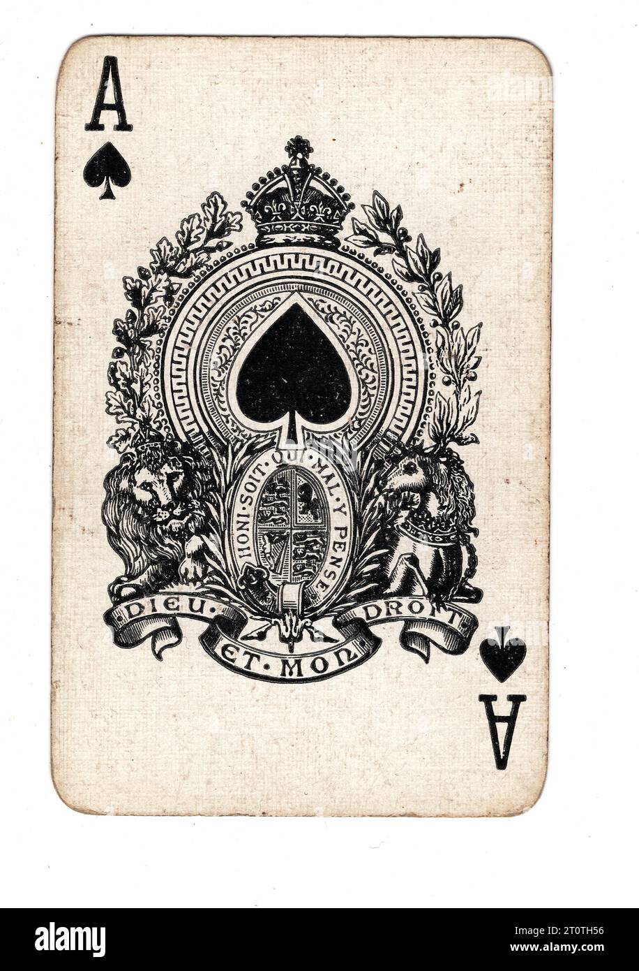 A vintage ace of spades playing card isolated on a white background ...