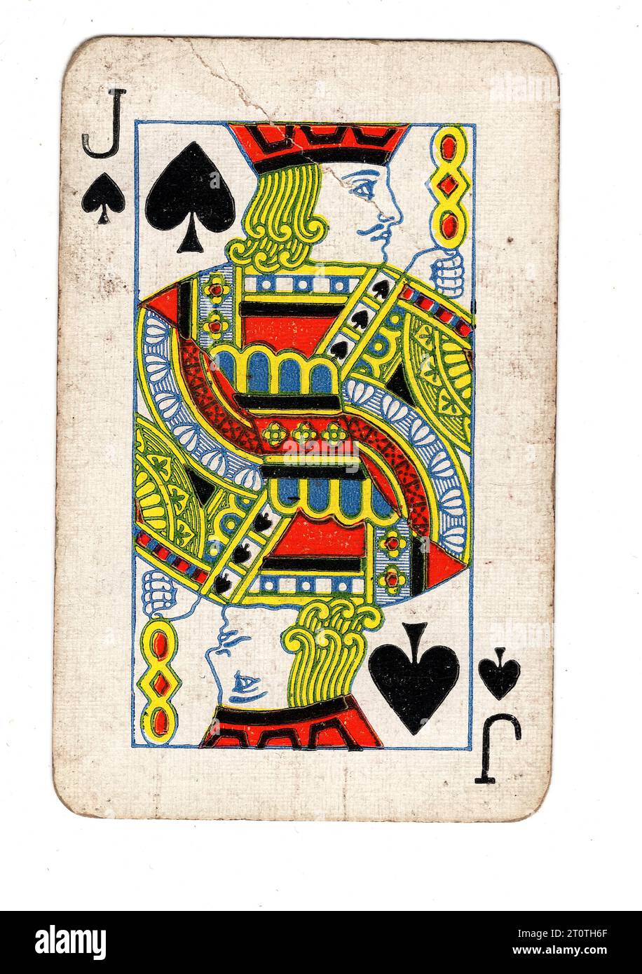 A vintage jack of spades playing card isolated on a white background ...