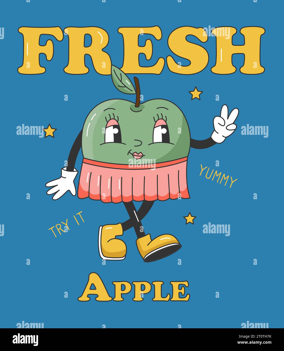 90s Fruit Funny Retro Groovy Cartoon Characters. Poster with Comic ...