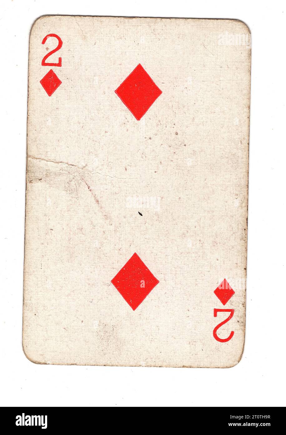 A vintage two of diamonds playing card isolated on a white background ...