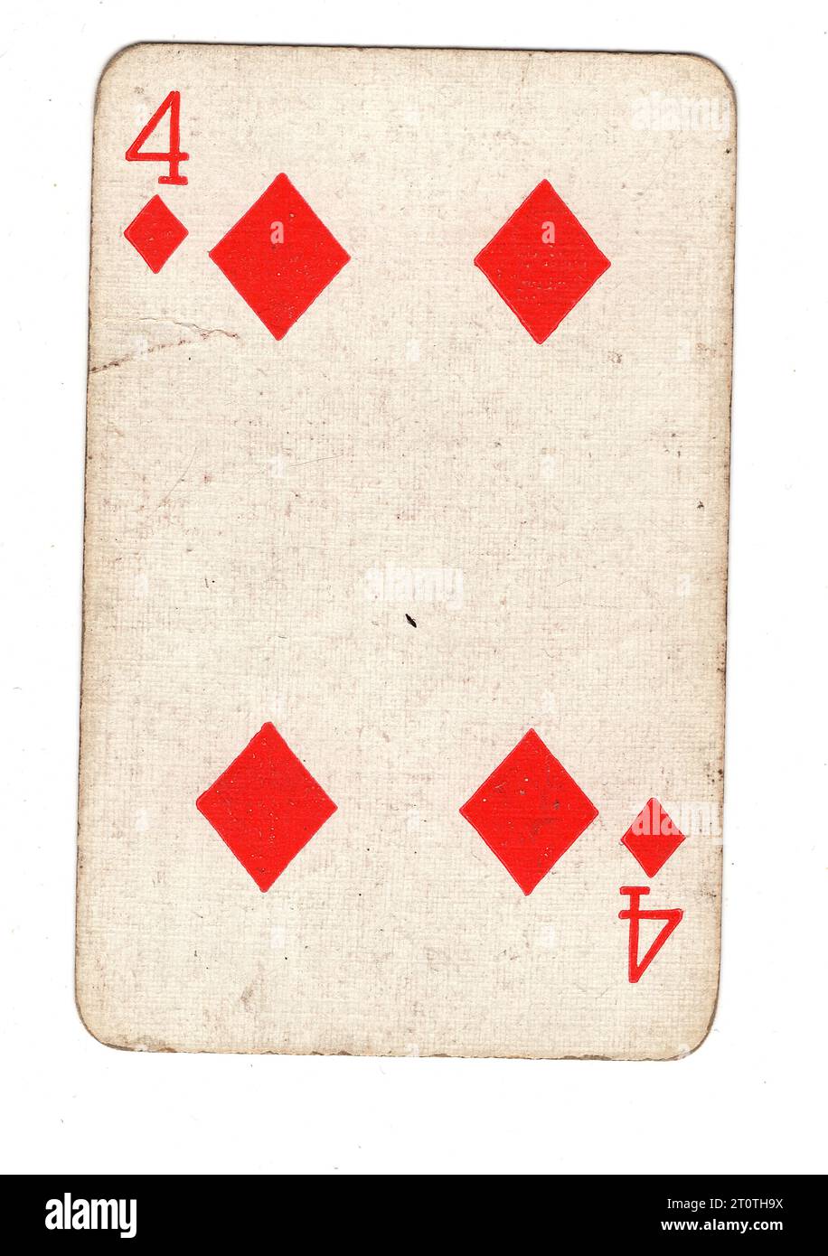 A vintage four of diamonds playing card isolated on a white background ...