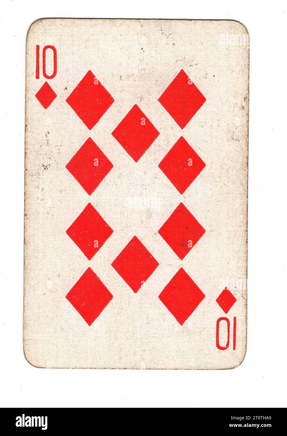 A vintage ten of diamonds playing card isolated on a white background ...