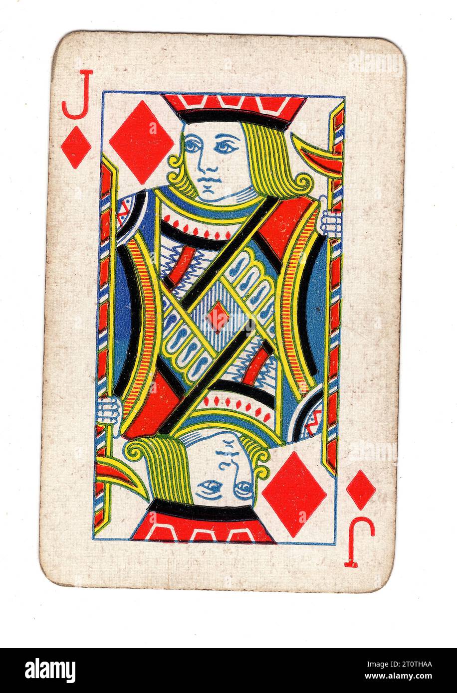 A vintage jack of diamonds playing card isolated on a white background ...
