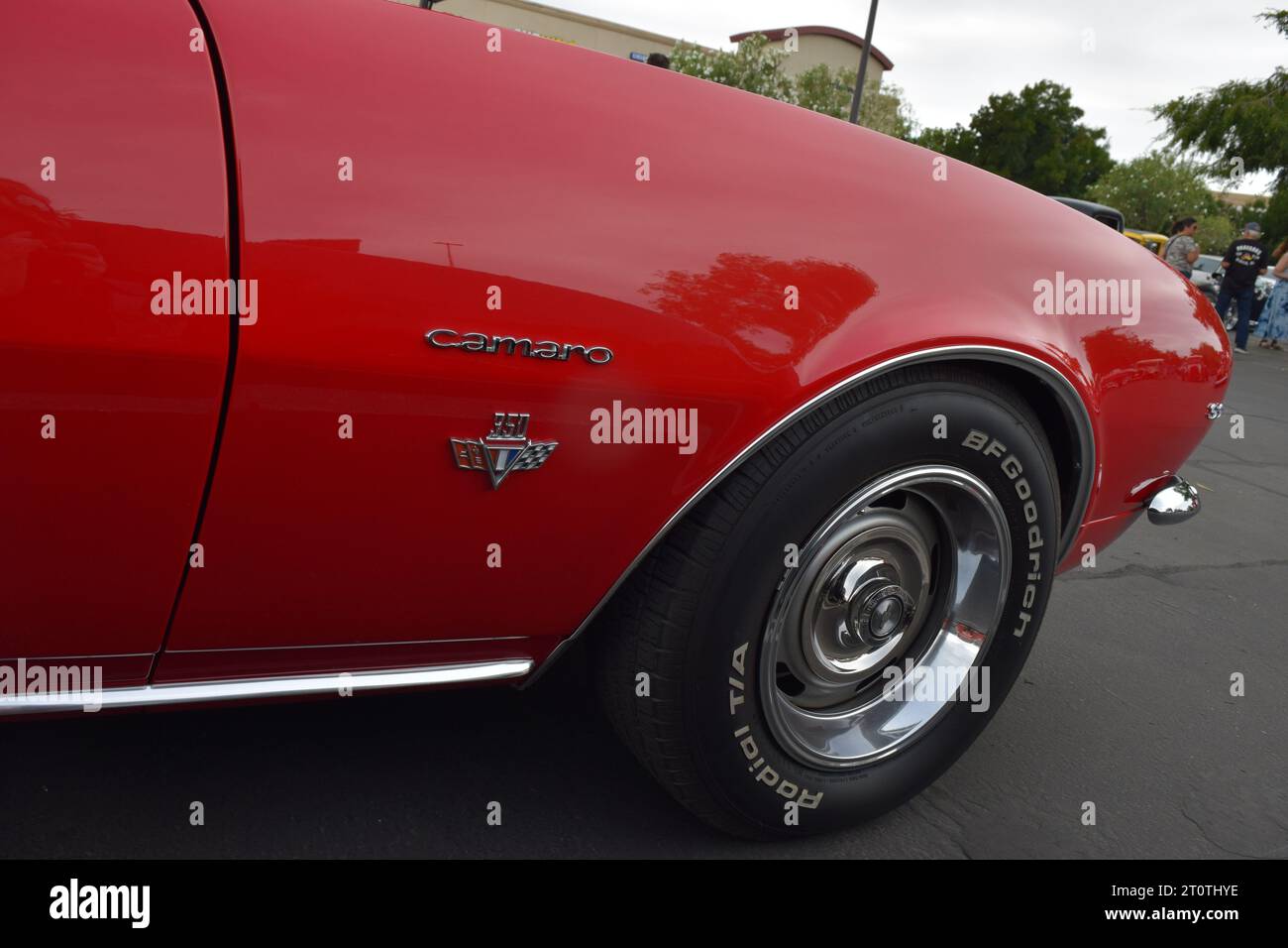 A close-up shot of the back end of a classic muscle car, featuring a ...