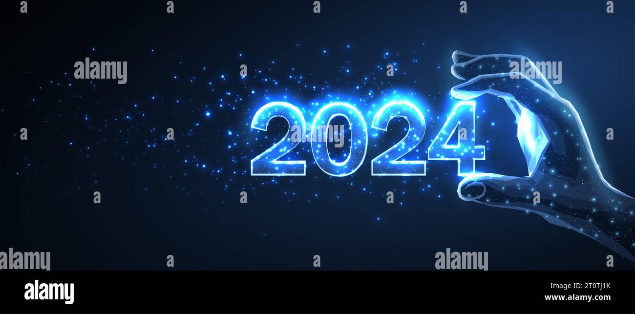 Numbers 2024 in digital hand. New year blue background Stock Vector ...