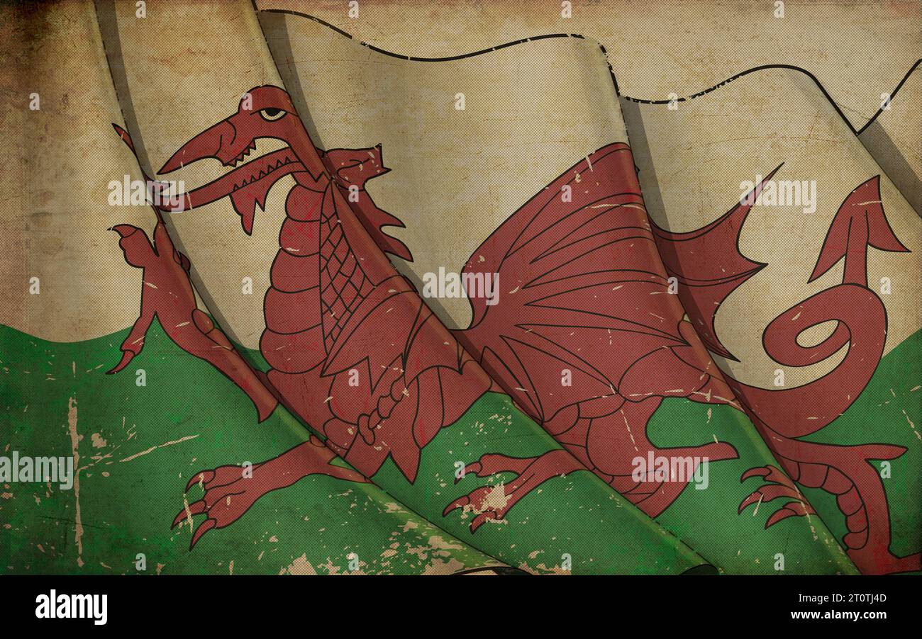 Background illustration of an old paper with a print of a waving Flag ...