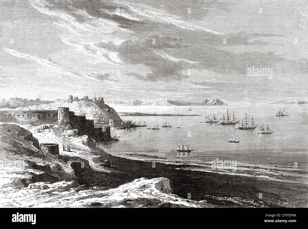 General view of the Moroccan city of Tanger in 1860, Morocco. Africa. A ...