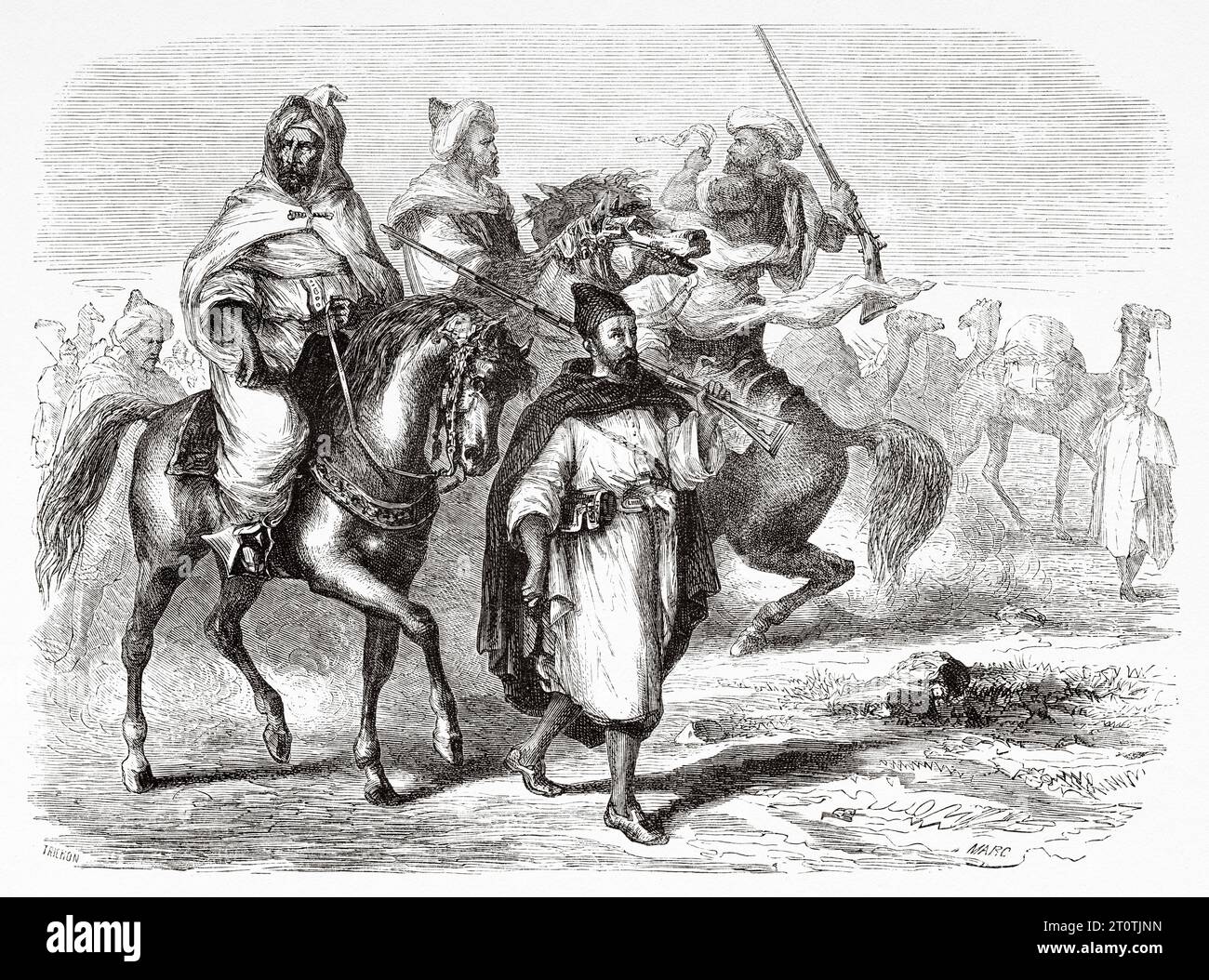 Old Moroccan traditional costumes, a caravan. Morocco. Africa. A few ...