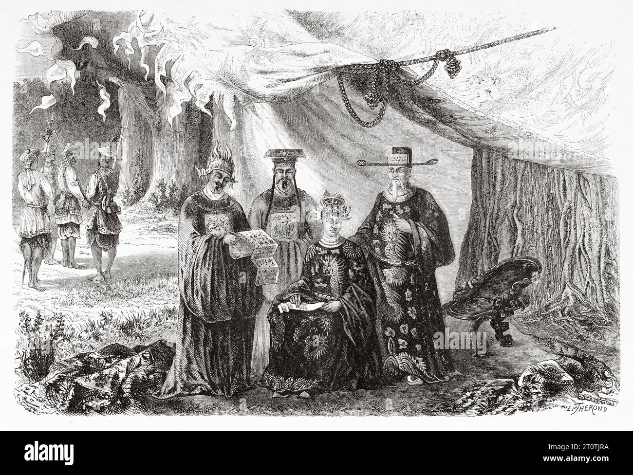 Cochinchina emperor and his ministers in traditional costumes. Vietnam ...