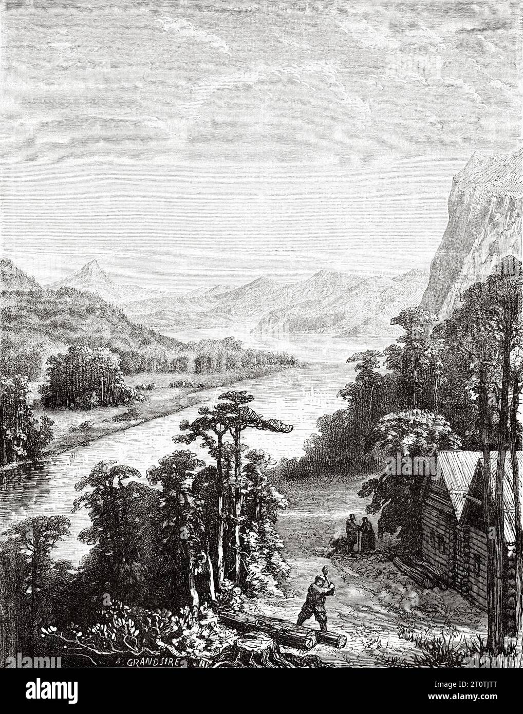 View of the Amur River near the Hing-Gan Mountains, Northeastern China ...