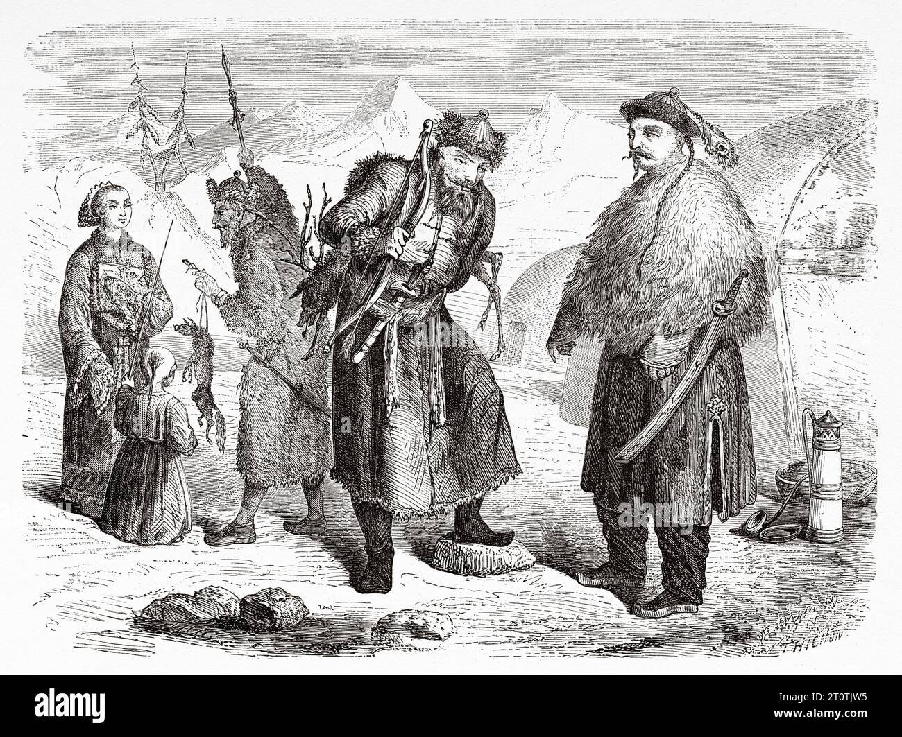 The Manchus, Tungusic East Asian ethnic group native to Manchuria in Northeast Asia. Old 19th ...