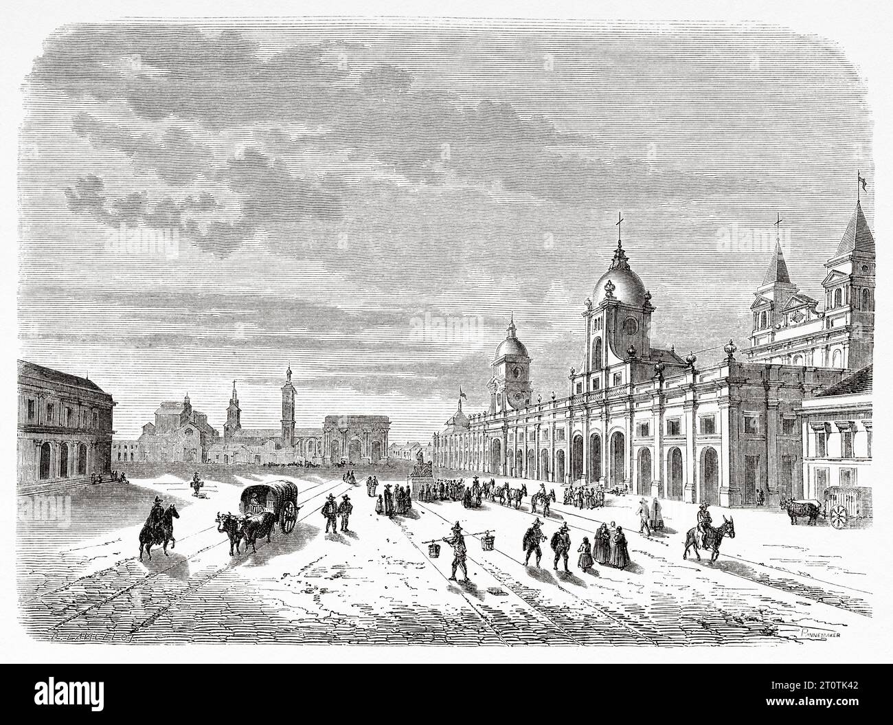 Square in Santiago de Chile. Voyage of Don Giovanni Mastai in South America (1823-1824) Old 19th ...
