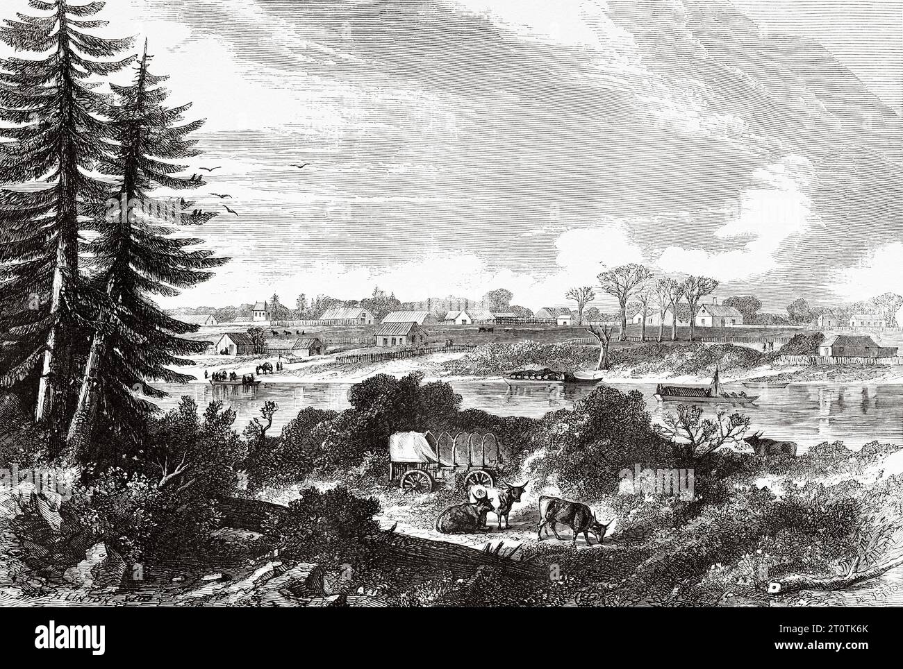 Old view of Victoria city, Vancouver Island, Canada. Exploration of the Rocky Mountains in 1857 ...