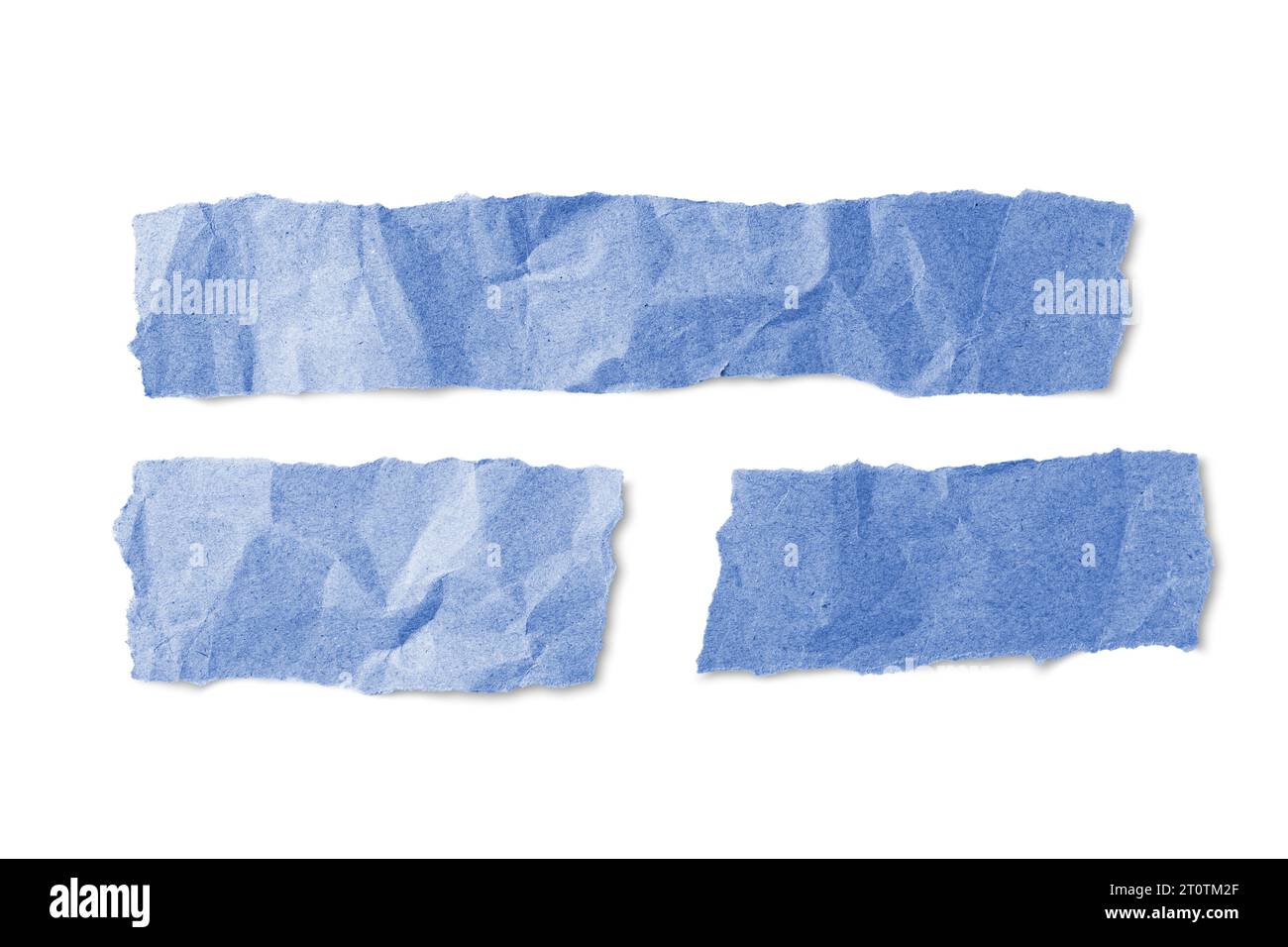 Blue crumpled paper pieces with torn edge isolated on white background ...