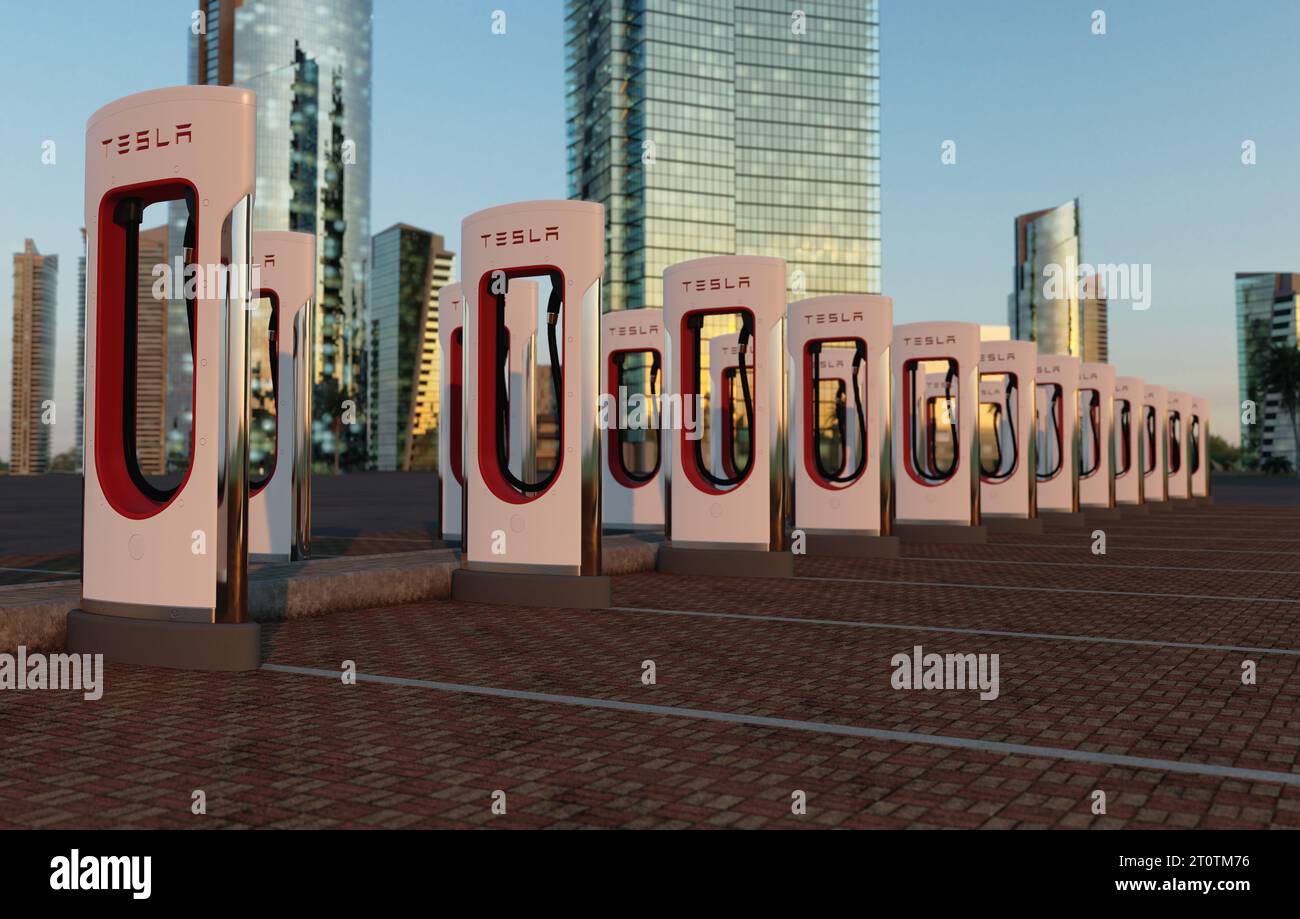 Tesla Superchargers-fast charging station Stock Photo - Alamy