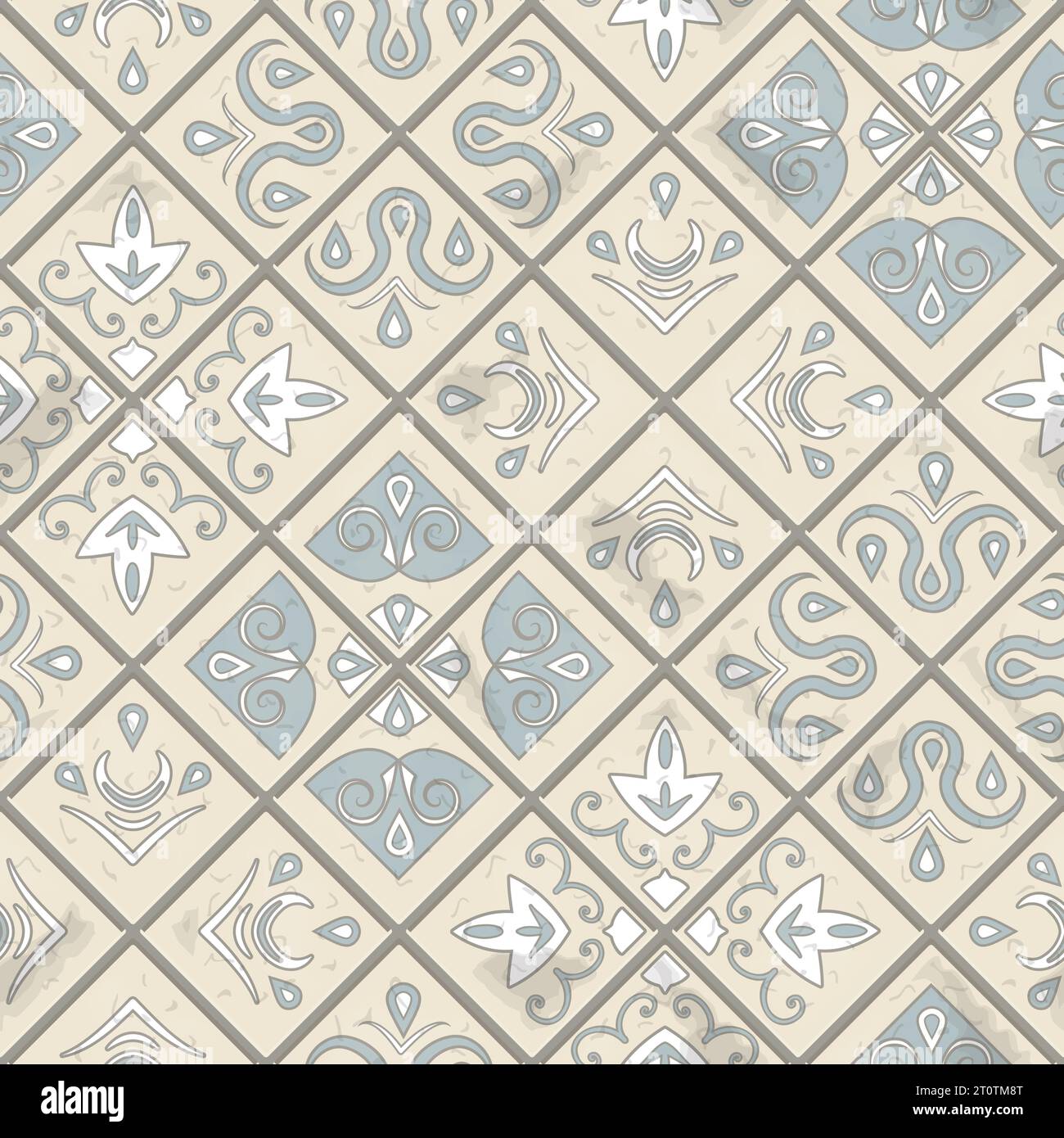 Traditional folk style in pastel colors tile floor made of square tiles ...
