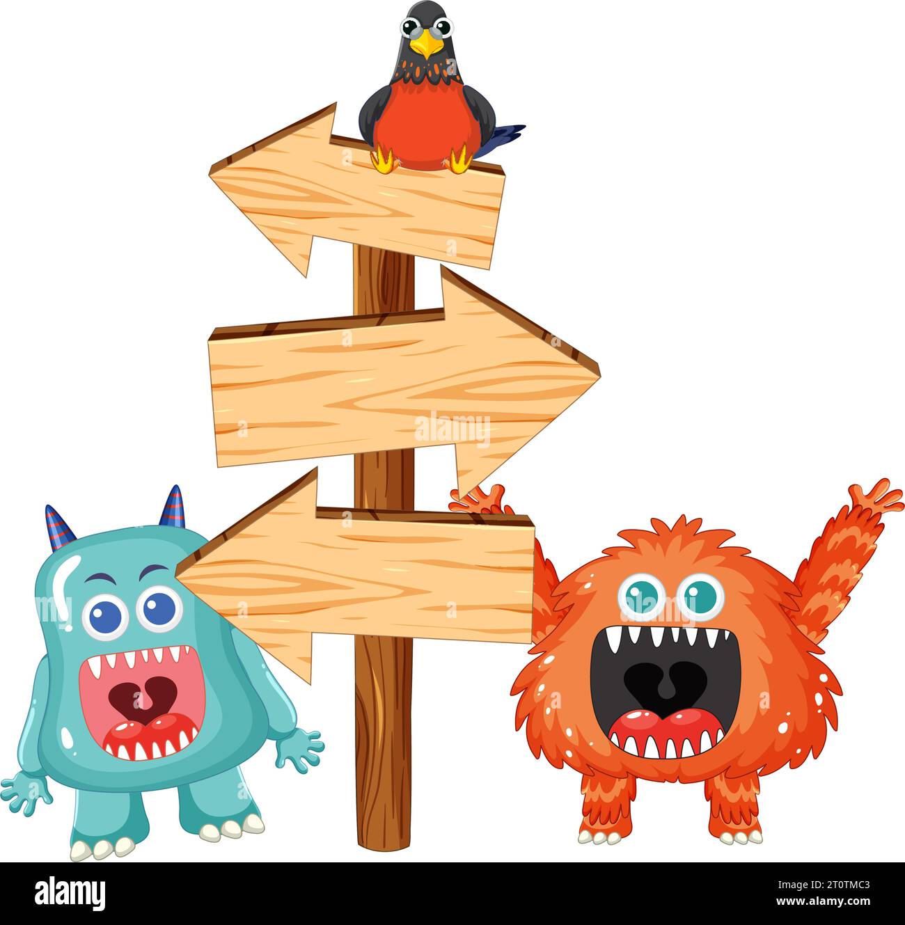 Colorful cartoon sign board featuring adorable alien monsters Stock ...