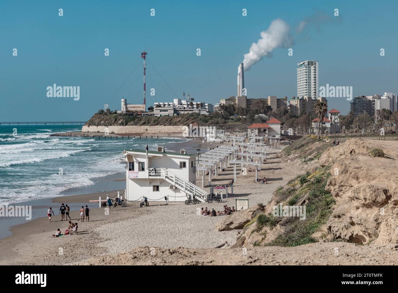 Gador Reserve Beach, Hadera, Israel, April 12; A view of the chimneys ...