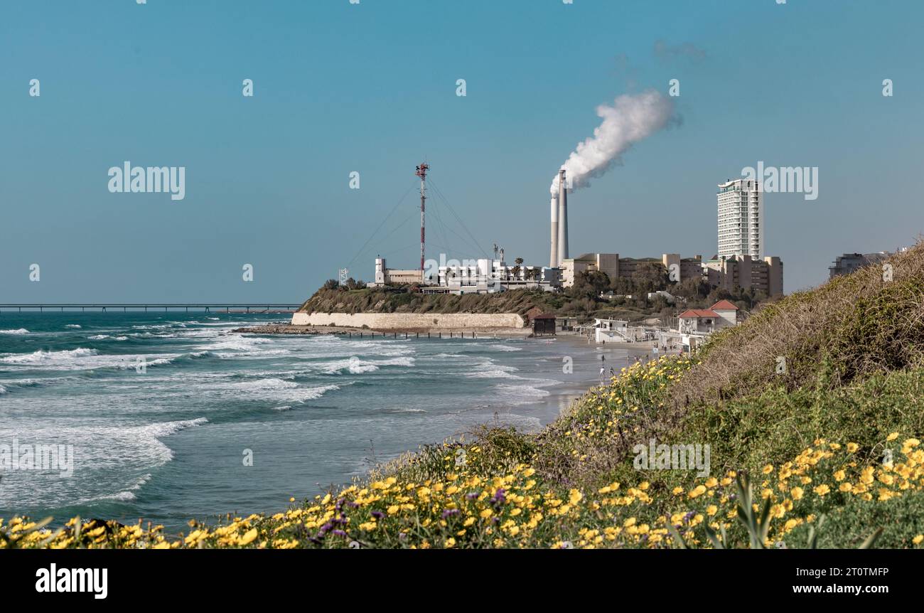 Gador Reserve Beach, Hadera, Israel, April 12; A view of the chimneys ...