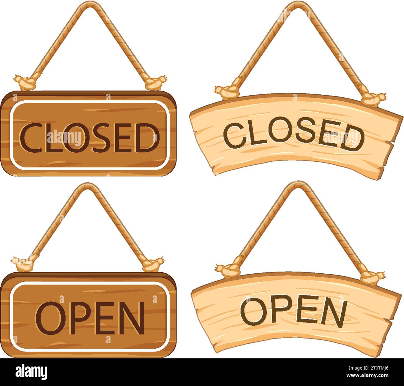 A vector cartoon illustration of a wooden sign that can be closed or ...