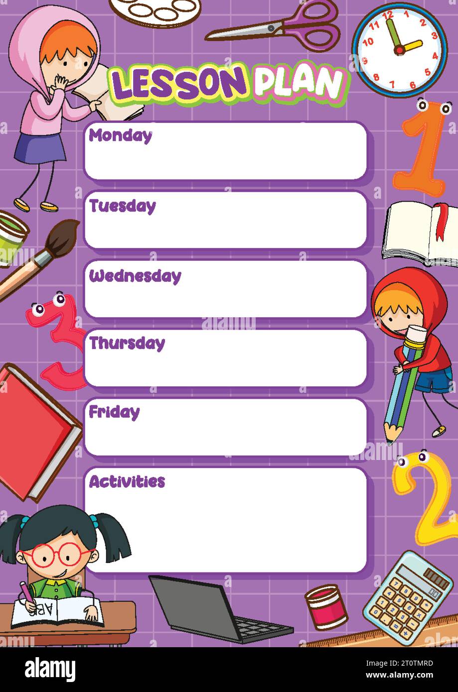 A vector cartoon illustration style template for planning lessons ...