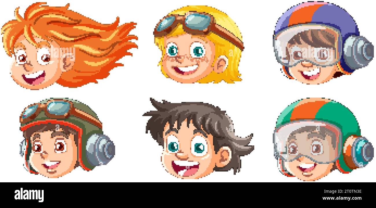 Adventure Kids Heads Collection illustration Stock Vector Image & Art ...